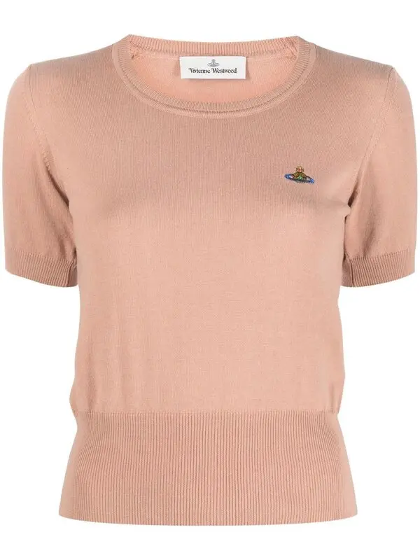 VIVIENNE WESTWOOD Orb-embroidered Knitted Top - Neutrals