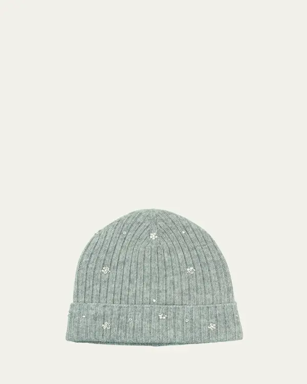 Portolano Crystal Flower Embellished Beanie Hat - Light Grey