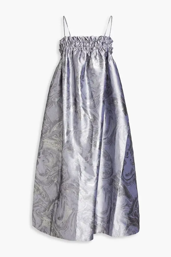 GANNI Metallic Jacquard Midi Dress - Silver