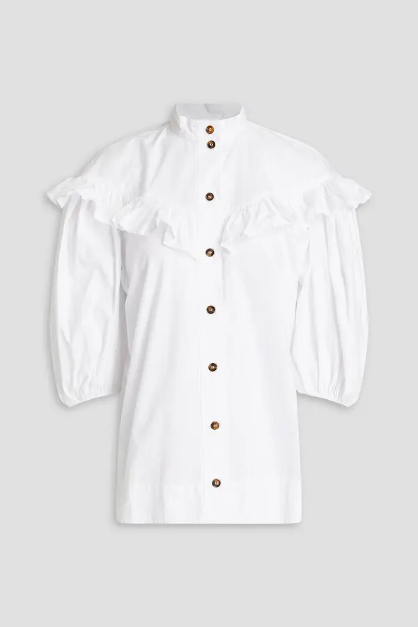 GANNI Ruffled Organic Cotton Poplin Shirt - White