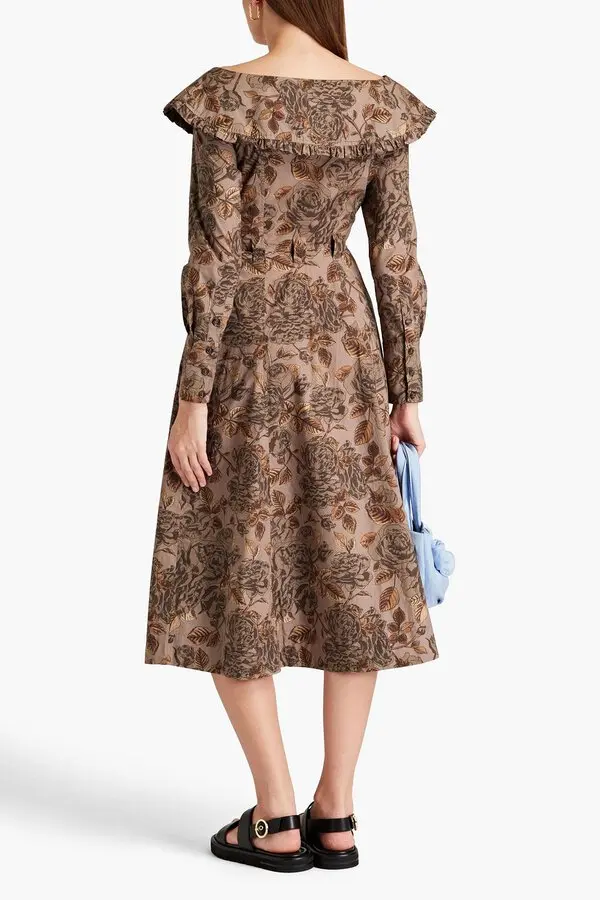 ganni printed cotton poplin shirt dress Printed Cotton Poplin Shirt Dress