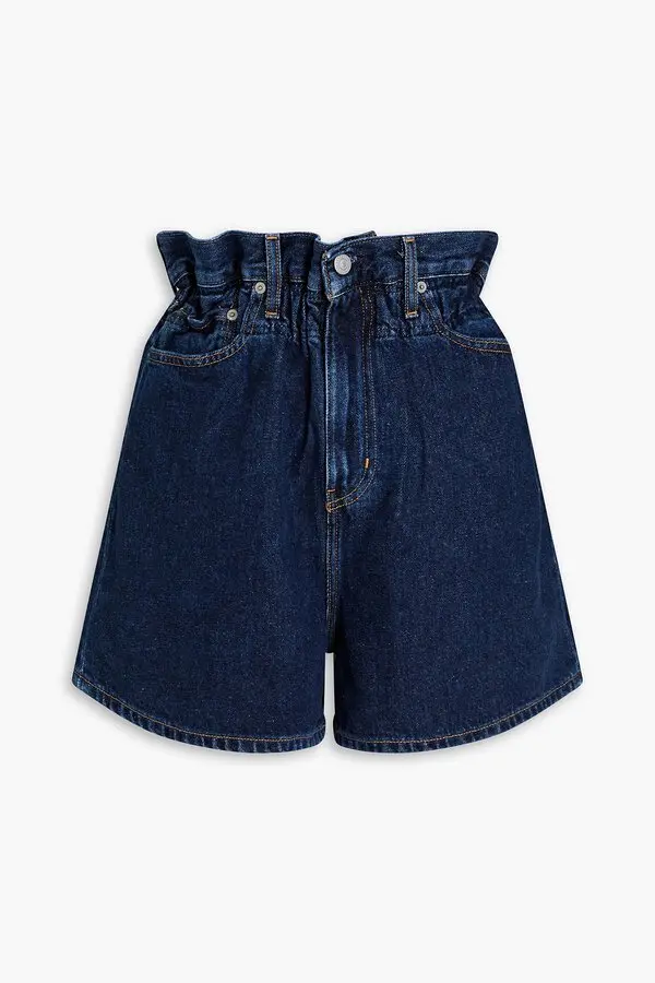 GANNI High-rise Denim Shorts With Ruffled Trims - Dark Denim