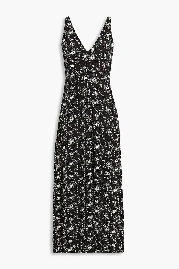 GANNI Floral Print Gauze Midi Dress - Black