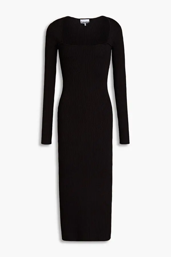 GANNI Ribbedknit Midi Dress - Dark Brown