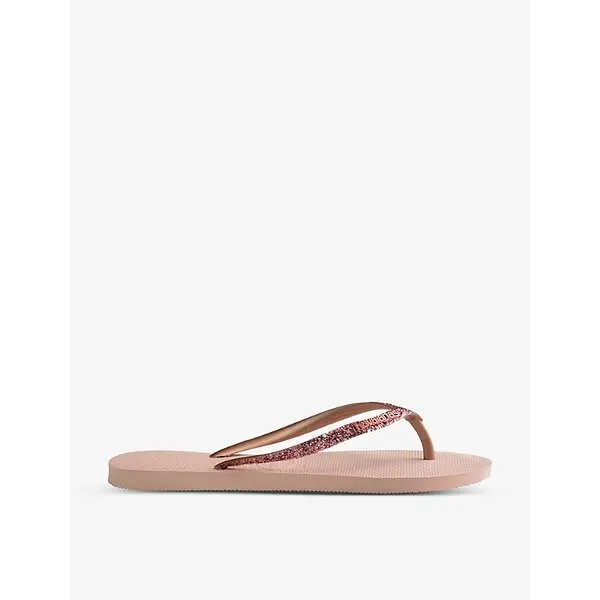 Havaianas Slim Glitter Ii Embellished Rubber Flip Flops - Pale Pink