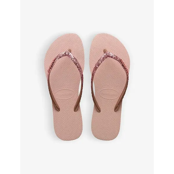 Havaianas Slim Glitter Ii Embellished Rubber Flip Flops - Pale Pink