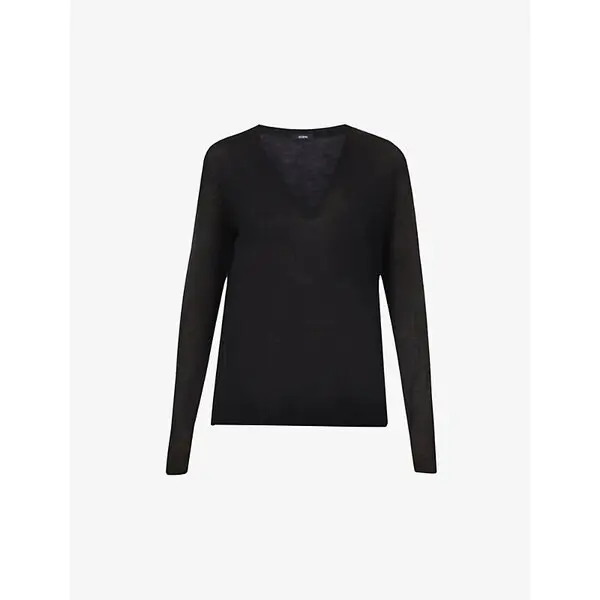 Joseph Cashair V-Neck Cashmere-Knit Jumper Black Editorialist