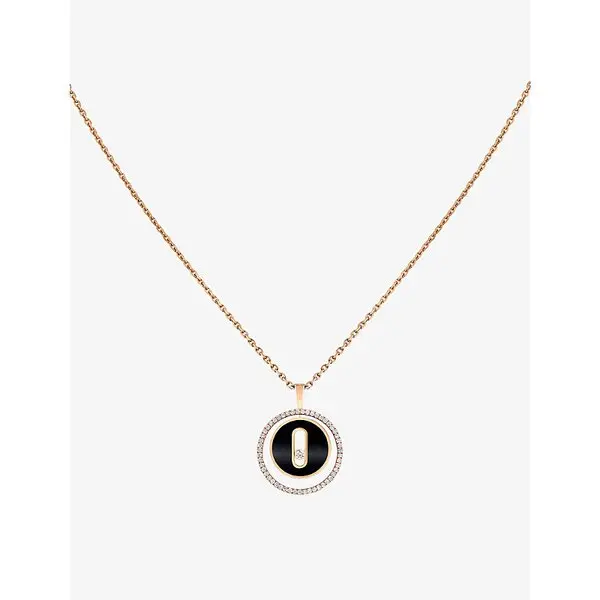 Messika Lucky Move Small Diamond And Onyx Pendant Necklace - Rose Gold