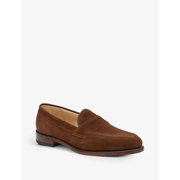 LOAKE Imperial Strap Suede-textured Leather Loafers - Brown