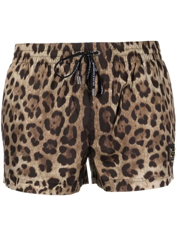 Dolce & Gabbana Leopard-print Swim Shorts - Brown