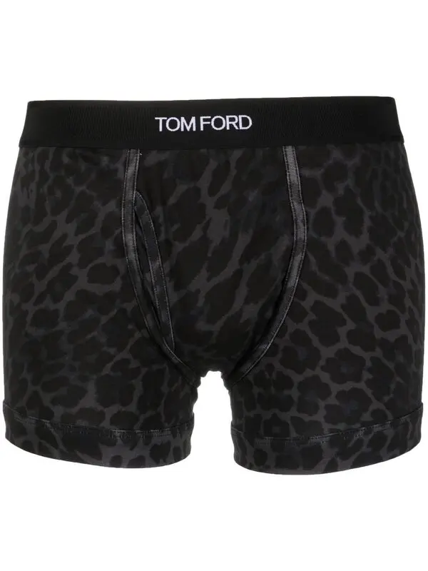 TOM FORD Logo-waistband Leopard-print Boxers - Black