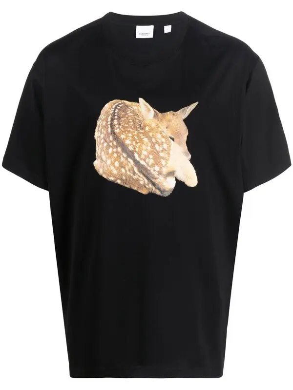 Burberry Deer-Print Cotton T-Shirt Black Editorialist