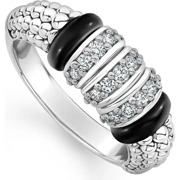 Lagos Black Caviar Diamond Ring - Silver