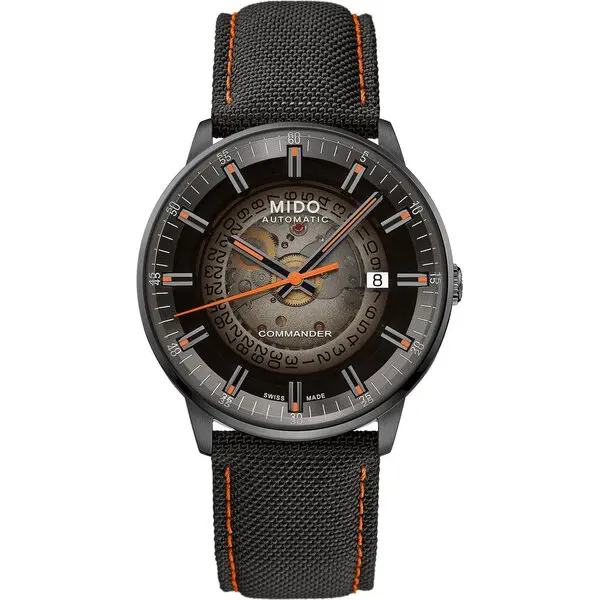 MIDO Commander Gradient Skeletal Automatic Canvas Strap Watch - Black