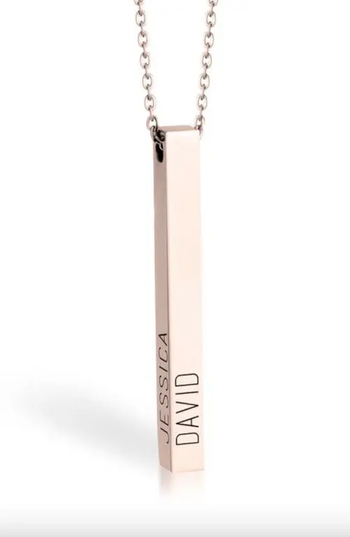 MELANIE MARIE Personalized Bar Pendant Necklace - Rose Gold Plated