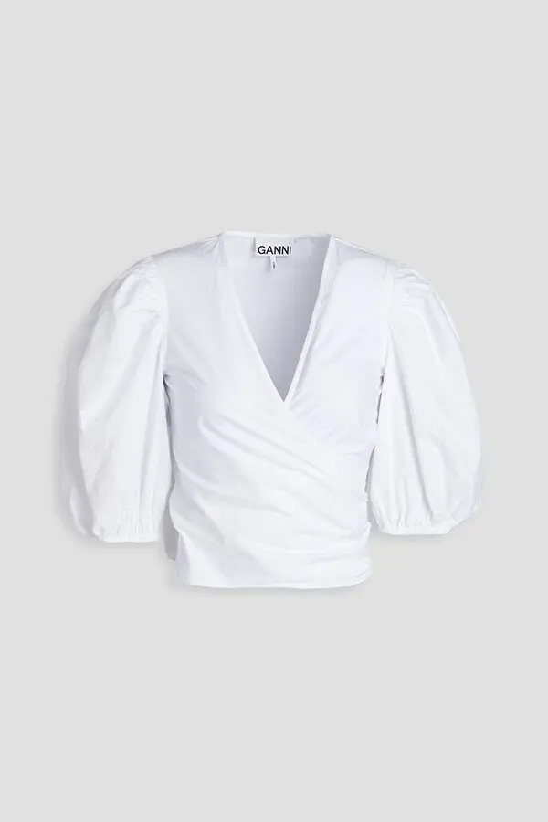GANNI Tieback Organic Cotton Wrap Top - White