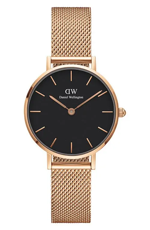 DANIEL WELLINGTON Classic Petite Mesh Strap Watch - Black/white/rose Gold