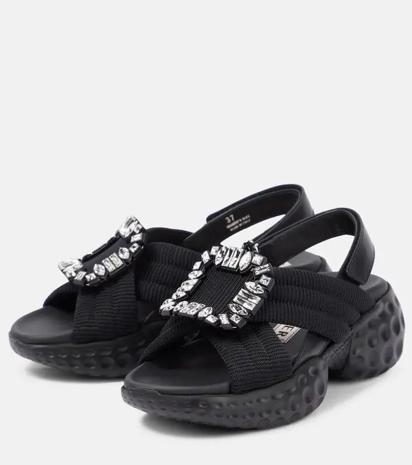 ROGER VIVIER Viv' Run Embellished Sandals - Black