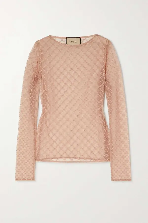 Gucci Love Parade Embroidered Tulle Top