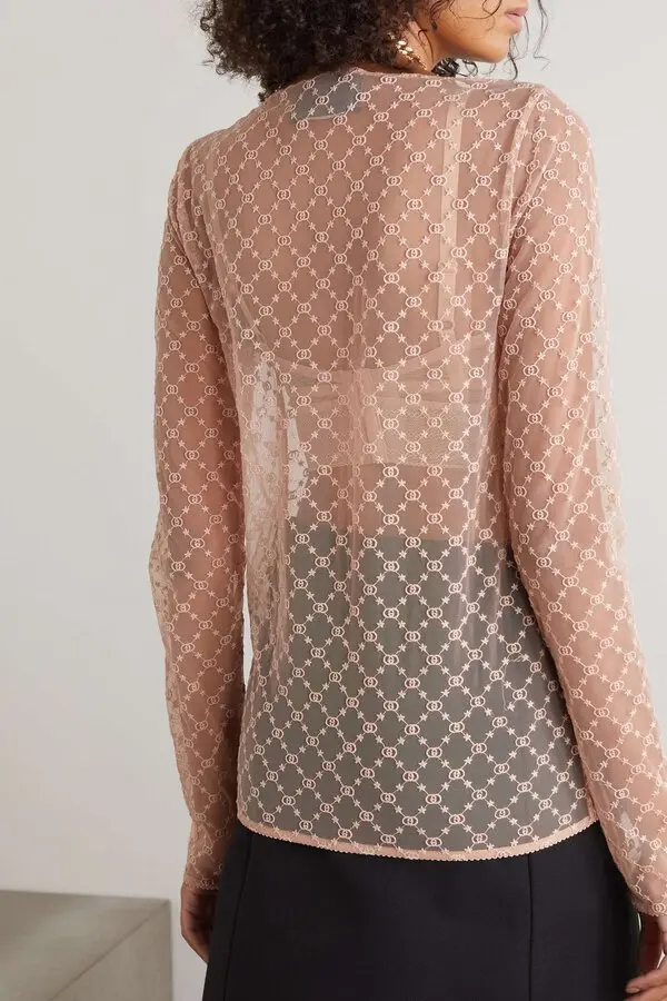 Gucci Love Parade Embroidered Tulle Top