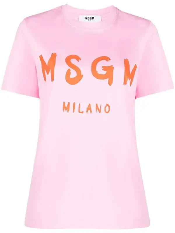 MSGM Logo-print Cotton T-shirt - Pink
