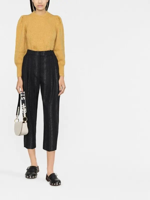 Stella McCartney High-waisted Cropped Trousers With Vertical Stripe Embroidery