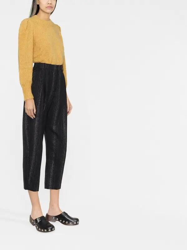 Stella McCartney High-waisted Cropped Trousers With Vertical Stripe Embroidery