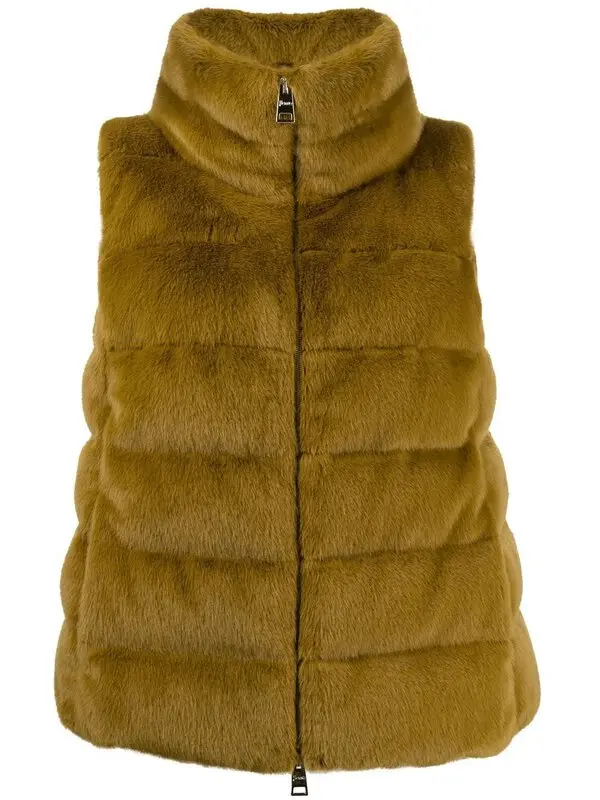 Herno Faux-fur Quilted Gilet - Brown
