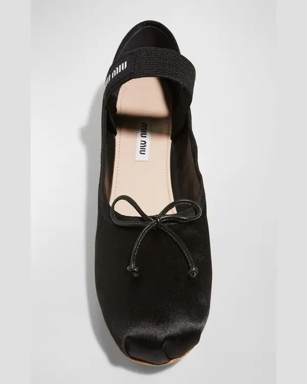 Miu Miu Satin Ballerina Flats - Nero | Editorialist