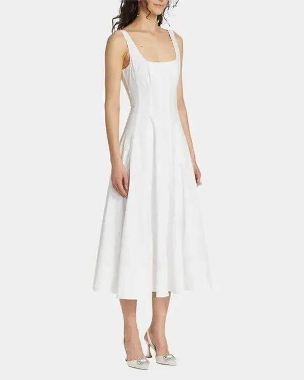 Staud Wells Square-neck Corset Midi Dress - White