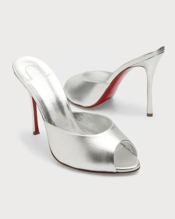 CHRISTIAN LOUBOUTIN 100mm Me Dolly Metallic Slide Sandals - Silver