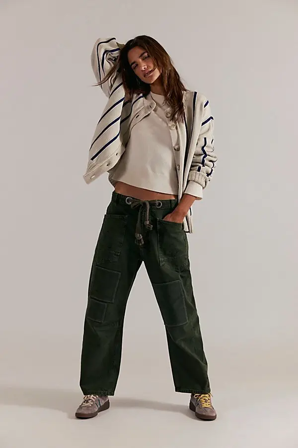 Free People We The Free Moxie Pull-on Barrel Jeans - Forest Night