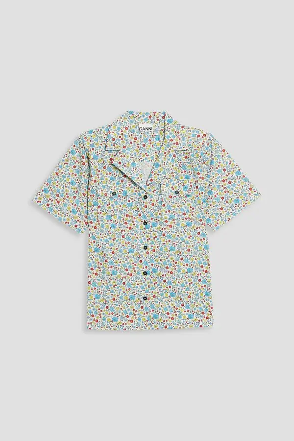 GANNI Floral Print Cotton Poplin Shirt - Multicolor