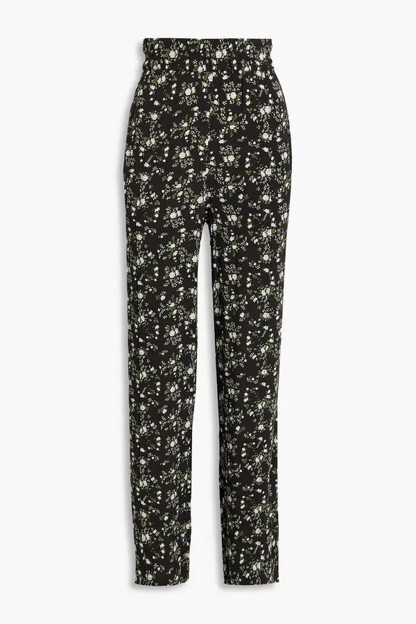 GANNI Floral Print Crepe Straight-leg Trousers - Black