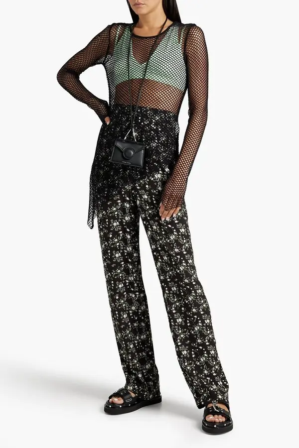 GANNI Floral Print Crepe Straight-leg Trousers