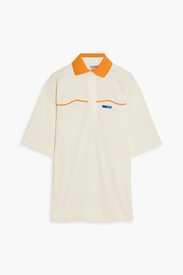 GANNI Striped Jersey Polo Shirt - Ecru