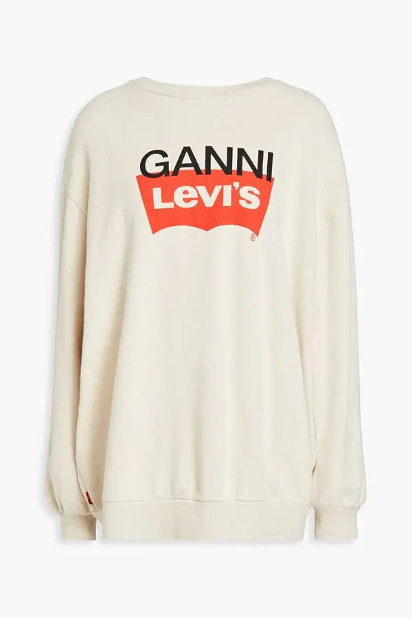 GANNI Printed Cotton-blend Terry Sweatshirt - Ecru