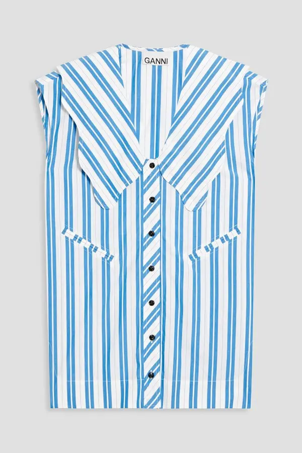 GANNI Oversized Striped Cotton Poplin Shirt - White