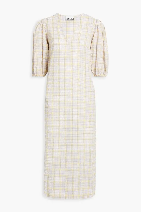 GANNI Checked Cottonblend Seersucker Midi Dress - Multicolor