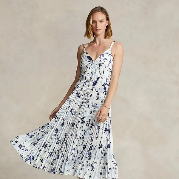 Ralph Lauren Floral Pleated Satin Dress In Romantic Cream Multi - 60% Off |  Editorialist