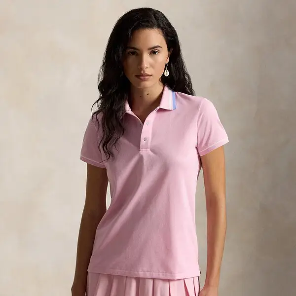 Ralph Lauren Tailored Fit Jersey Polo Shirt - Lt Pink/crmc White/blue M