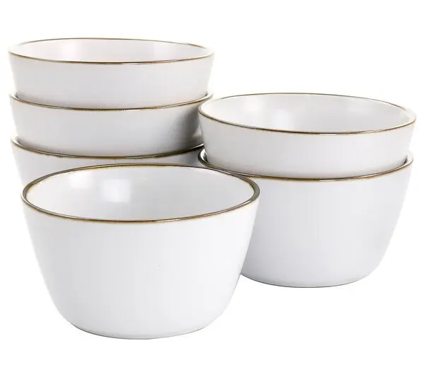ELAMA 6-piece Stoneware Bowl Set In Matte With Gold Rim - One-color