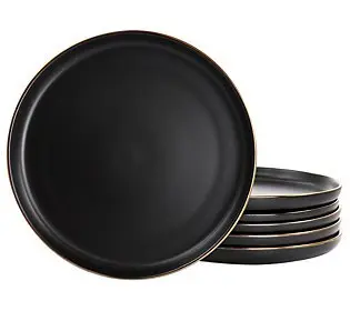 ELAMA 6-pc Stoneware Matte Dinner Plate Set Wit H Gold Rim - One-color
