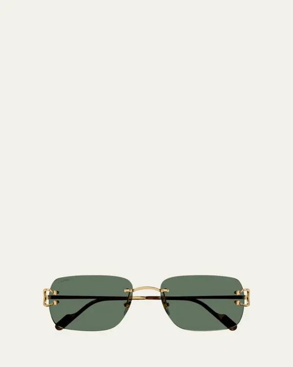 CARTIER Rimless Rectangle Metal Sunglasses - Gold/green