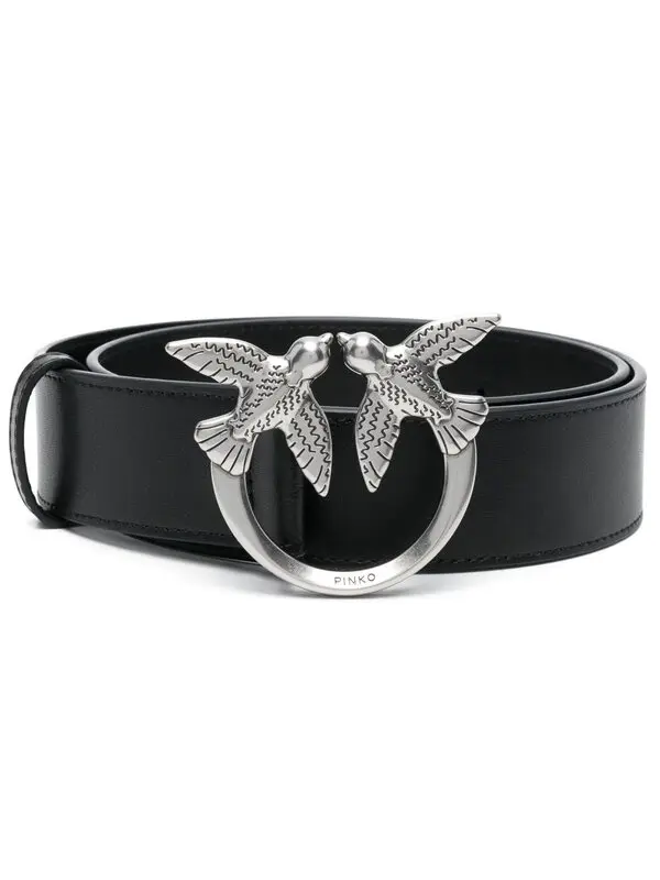 Pinko Love Birds Leather Belt - Black