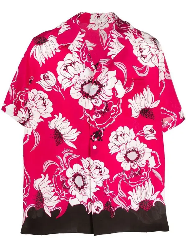 Valentino Garavani Floral-print Short-sleeved Shirt - Pink