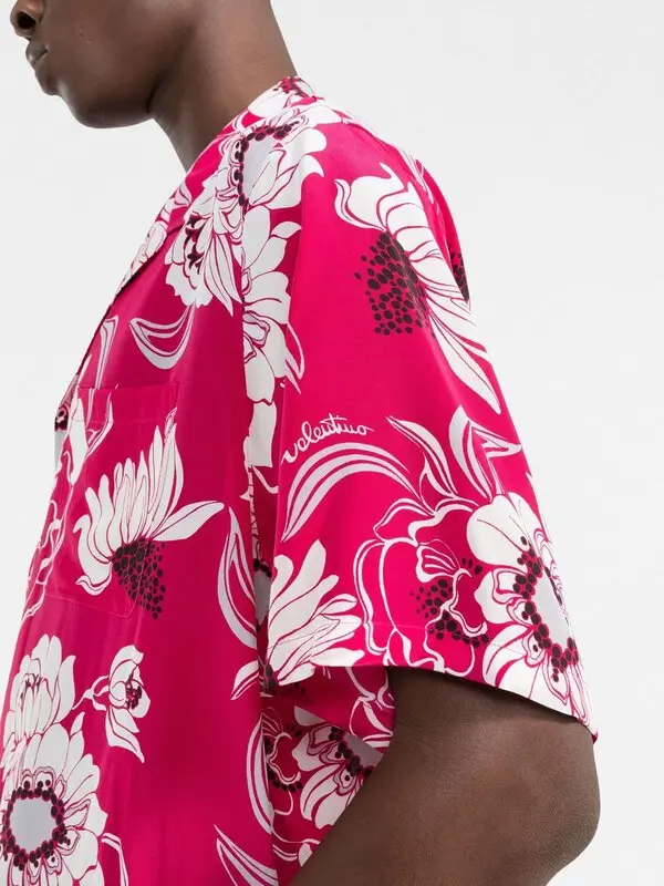 Valentino Garavani Floral-print Short-sleeved Shirt - Pink