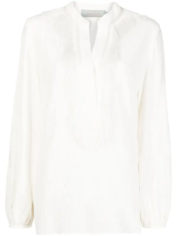 Silvia Tcherassi Frayed-edge V-neck Blouse