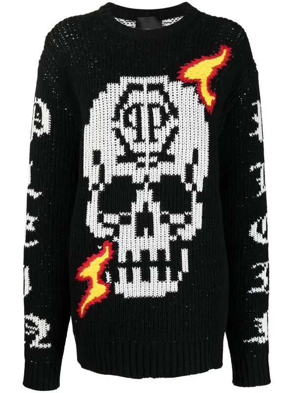 Philipp Plein Skull Intarsia-knit Jumper - Black