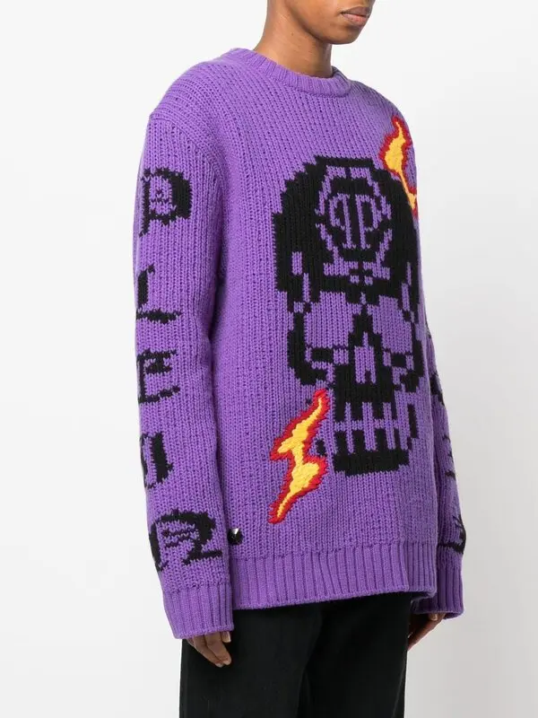 Philipp Plein Skull Intarsia-knit Jumper - Purple